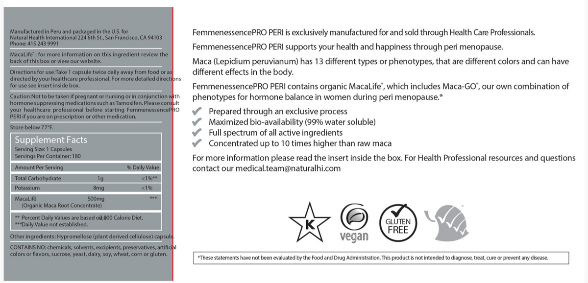 FEMMENESSENCEPRO-PERI (MacaLife) 180 Capsules – Danna Demetre and Robyn ...